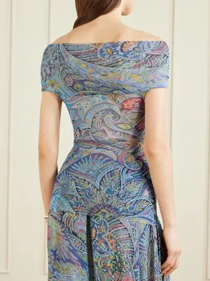Etro Printed Off-the-shoulder Mesh Top