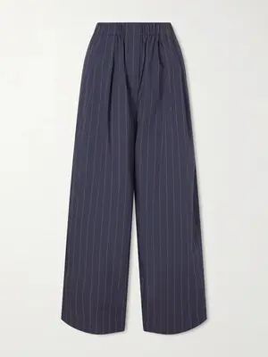 ST. AGNI Pleated Pinstriped Wide-leg Pants - Blue
