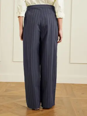 ST. AGNI Pleated Pinstriped Wide-leg Pants - Blue