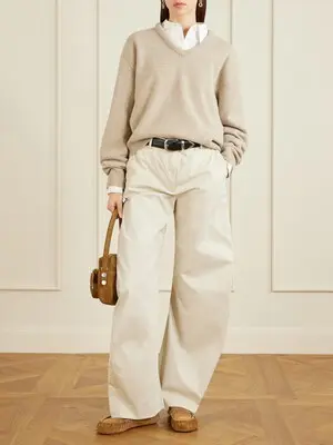 Acne Studios Leather-trimmed Wool Sweater - Neutrals