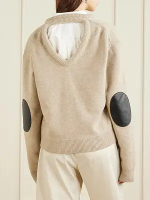Acne Studios Leather-trimmed Wool Sweater - Neutrals