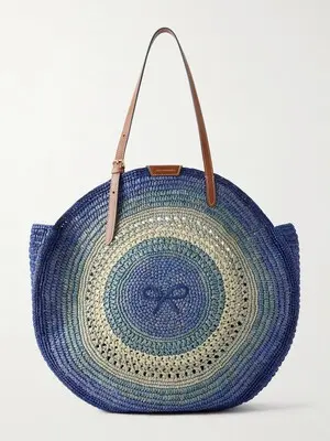 ANYA HINDMARCH Bow Leather-trimmed Raffia Tote