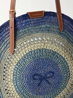 ANYA HINDMARCH Bow Leather-trimmed Raffia Tote