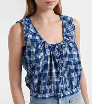 DÔEN Theo Checked Cotton Top - Blue