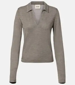 Khaite Mikel Silk Polo Sweater Sterling - Grey