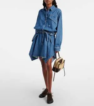 Loewe Belted Denim Miniskirt - Blue