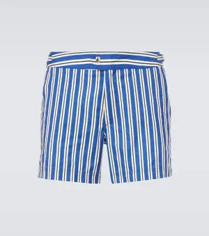 TOM FORD Striped Poplin Swim Trunks - Blue