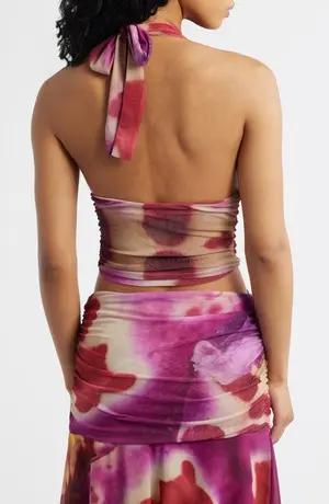 FENERS Festa Print Plunge Halter Neck Crop Top - Bloom