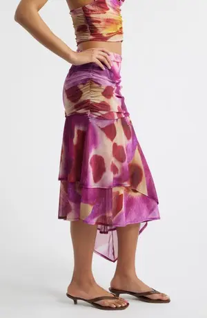 FENERS Festa Print Asymmetric Hem Midi Skirt - Bloom