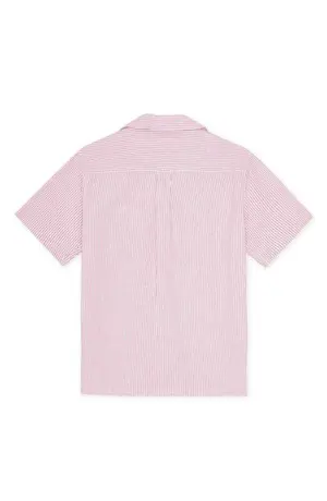 LES DEUX Lukas Stripe Cotton & Linen Camp Shirt - Crocus Pink