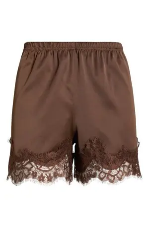 Relaxed Fit Satin Shorts with Lace Trim