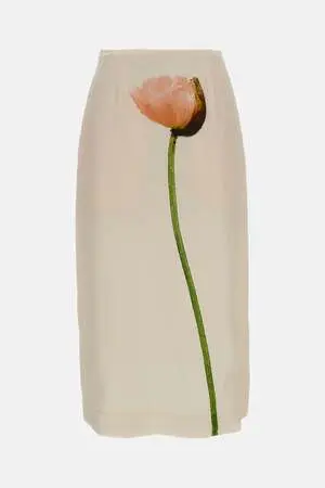 Simone Rocha Pencil Skirt With Poppy Print - Beige
