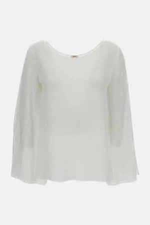 BIFFI V-neck Linen Top - White