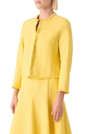 Akris Crop Silk & Cotton Shantung Jacket - Lemon Zing