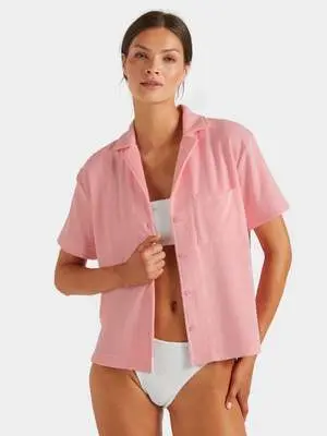 Hunza G Terry Towelling Cuban Shirt - Pink