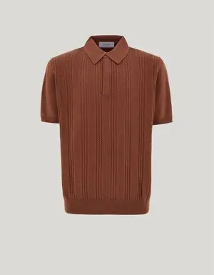 Canali Cotton And Modal Polo Shirt With Vertical Workmanship - Brown