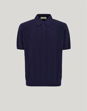 Canali Blue Cotton And Modal Polo Shirt With Vertical Workmanship Blue
