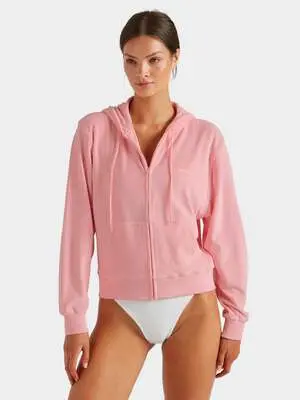 Hunza G Terry Towelling Zip Up Hoodie - Pink