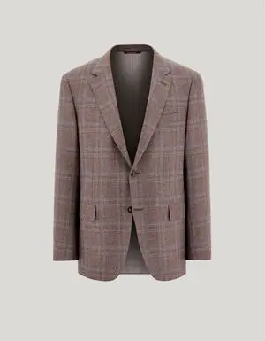 Canali Walnut And Lilac Silk And Cashmere Regular-fit Overcheck Jacket - Brown