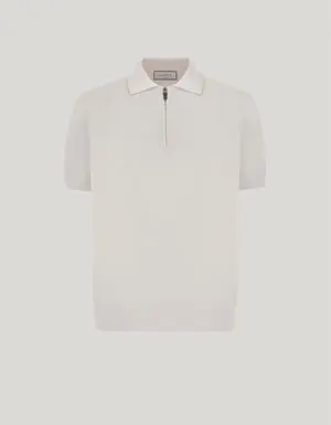 Canali Giza Cotton Polo Shirt With Zipper And Contrasting Piping - White