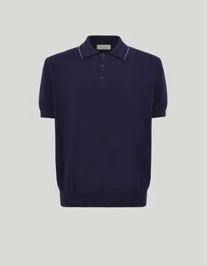 Canali Garment-dyed Giza Cotton Polo Shirt With Contrasting Piping - Blue