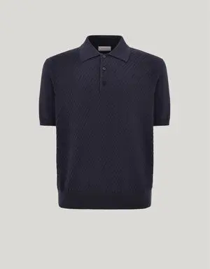 Canali Cotton And Silk Regular-fit Polo Shirt With Microstructure - Blue