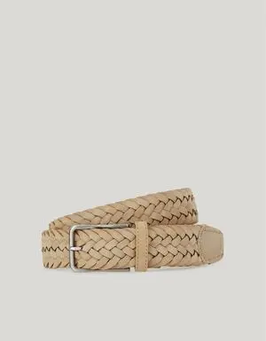 Canali Woven Suede Belt - Beige