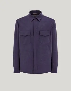 Canali Relaxed Fit Pure Wool Overshirt - Blue