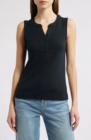 Rails Mayla Rib Henley Tank - Black