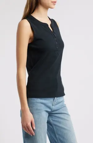 Rails Mayla Rib Henley Tank - Black