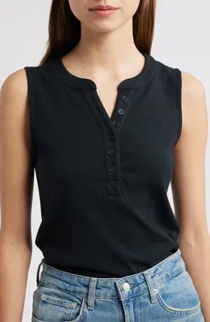Rails Mayla Rib Henley Tank - Black