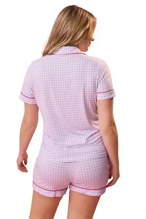 KINDRED BRAVELY Clea Maternity & Postpartum Short Sleeve Pajama Set - Lavender Gingham