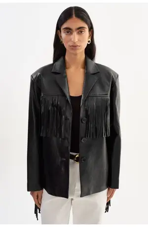 LAMARQUE LAMARQUE Rianne Leather Fringe Jacket Black