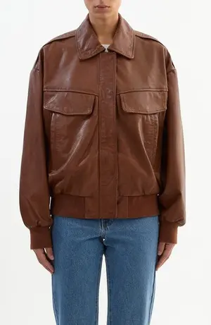 LAMARQUE Trevanna Leather Bomber Jacket - Cognac
