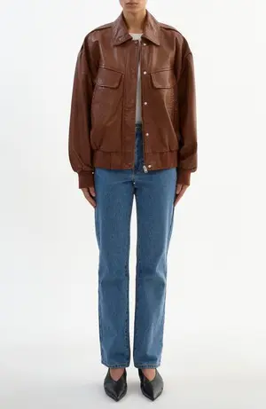 LAMARQUE Trevanna Leather Bomber Jacket - Cognac