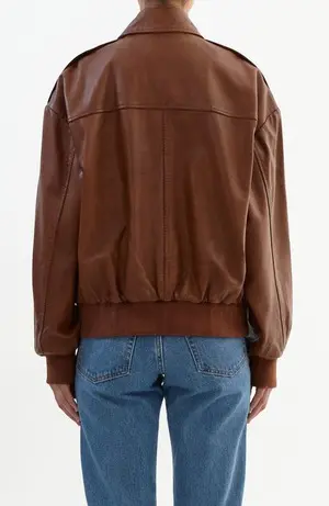 LAMARQUE Trevanna Leather Bomber Jacket - Cognac