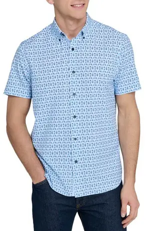 CON.STRUCT Slim Fit Circle Geo Performance Short Sleeve Shirt - Light Blue/navy