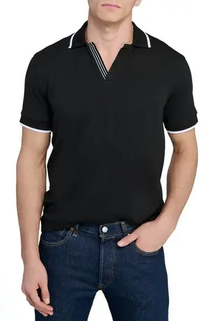 CON.STRUCT Slim Fit Solid Johnny Collar Short Sleeve Polo Black