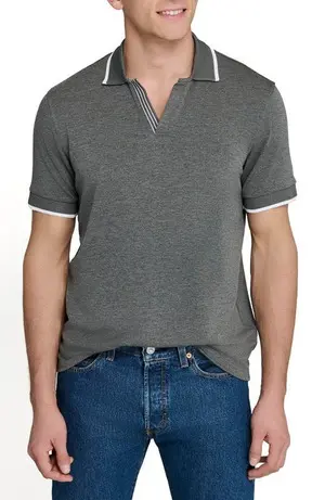 CON.STRUCT Slim Fit Solid Johnny Collar Short Sleeve Polo Grey