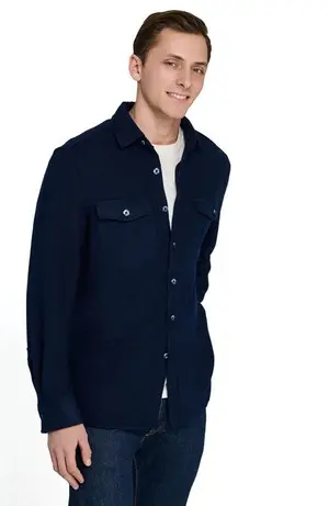 CON.STRUCT Slim Fit Solid Shirt Jacket - Navy