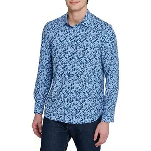 CON.STRUCT Slim Fit Floral Cluster Performance Long Sleeve Shirt - Navy/blue