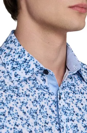 CON.STRUCT Slim Fit Floral Cluster Performance Long Sleeve Shirt - White/blue