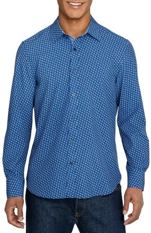 CON.STRUCT Slim Fit Pinwheel Floral Performance Long Sleeve Shirt - Navy
