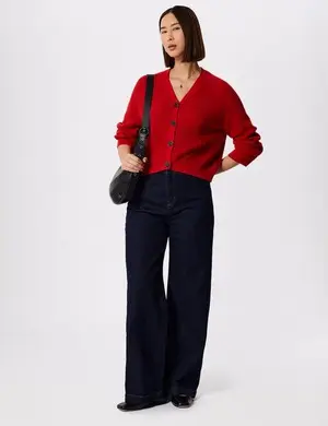 Whistles Cotton V-neck Cardigan - Red