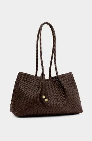 KATIE LOXTON Nova Hand Woven Small Shoulder Tote - Chocolate