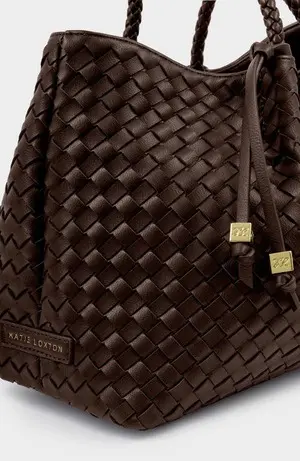 KATIE LOXTON Nova Hand Woven Small Shoulder Tote - Chocolate