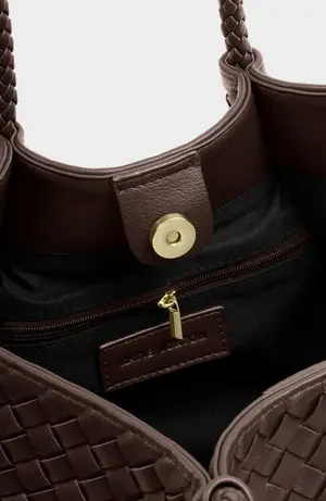 KATIE LOXTON Nova Hand Woven Small Shoulder Tote - Chocolate