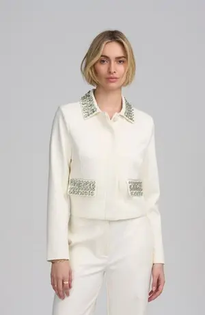 ELLE COLLECTION Embellished Boxy Jacket - Ivory