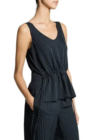 Theory Drawstring Waist Tank - Black Multi