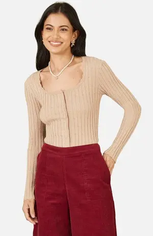YUMI Fitted Ribbed Knit Cardigan